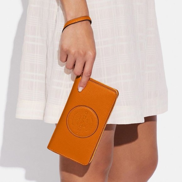 Coach | Bags | Coach Dempsey Light Orange Pebble Leather Large Phone ...